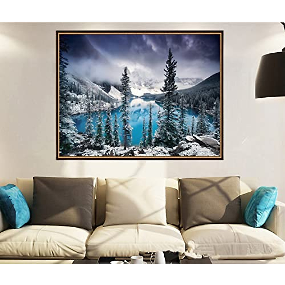 Artxfovy Stamped Cross Stitch Kits Beginners Full Range of Embroidery Starter Kits for Adults Printed Cross Stitching DIY Needlepoint Kit 11CT- Beautiful Lake Aurora 15.7×19.7 inch