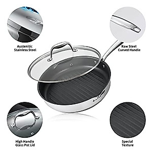 NANFANG BROTHERS Frying Pan 11 inch 316 Food Grade Copper Core Non Stick Frying Pan Set, 3 Ply Compound Pot Bottom, Anti-Scratch Pot Body, Dishwasher Safe (with Pan Lid)