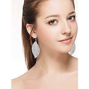 Jovitec 8 Pairs Leather Feather Earrings Teardrop Earrings Leather Lightweight Leaf Earrings for Women Girls Soft Suede Bohemian Feather Shape Earrings Tassel Dangles Fringe Wing, 8 Colors