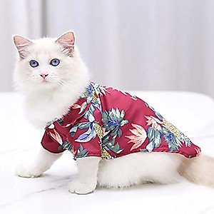 Pet Summer T Shirts Hawaii Style Floral Dog Shirt Hawaiian Printed Pet T Shirts Breathable Cool Clothes Beach Seaside Puppy Shirt Sweatshirt for Small Puppy Dog Close for Girls (Red, XS)