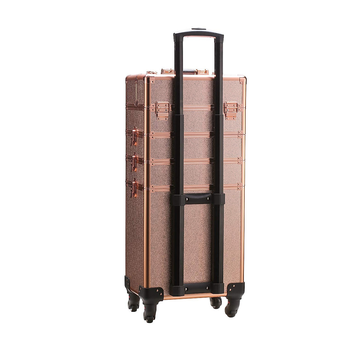 Rolling Train Case 5-in-1 Portable Makeup Train Case Professional Cosmetic Organizer Makeup Traveling case Trolley Cart Trunk (Rose Gold)