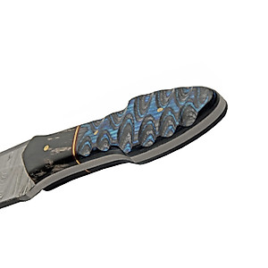 Ocean Ripple Damascus Steel Blade | Grooved Wood 8 inch Hunting Knife