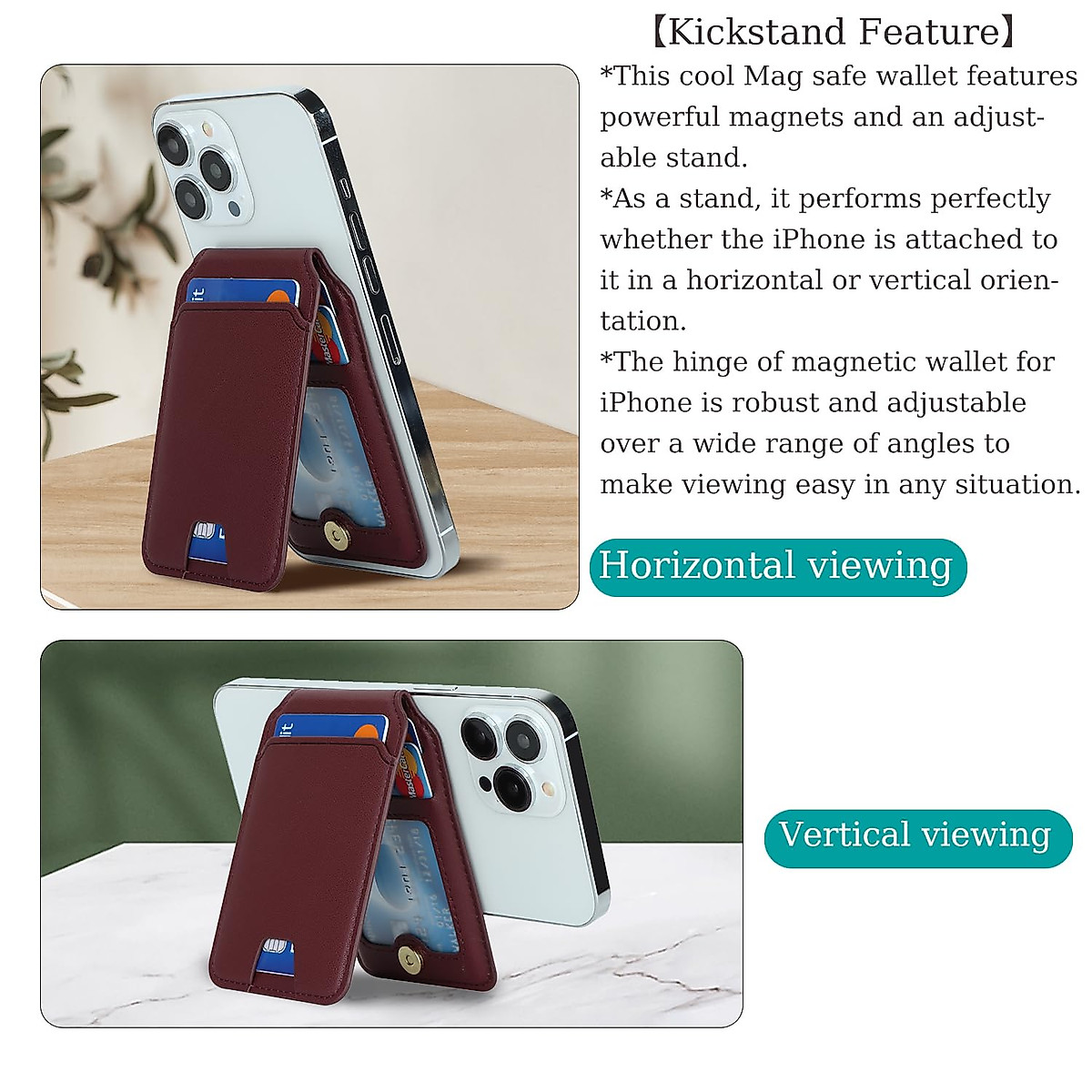 Ｈａｖａｙａ Magnetic Card Wallet Holder with MagSafe for iPhone 16 Pro Max/16 Pro/16 Plus/16/15 Pro Max/15 Pro/15 Plus/15/14 Pro Max/14 Plus/14 Pro/14/13 Pro Max/13 Pro/13/12/12 Pro/12 Pro Max-Wine Red