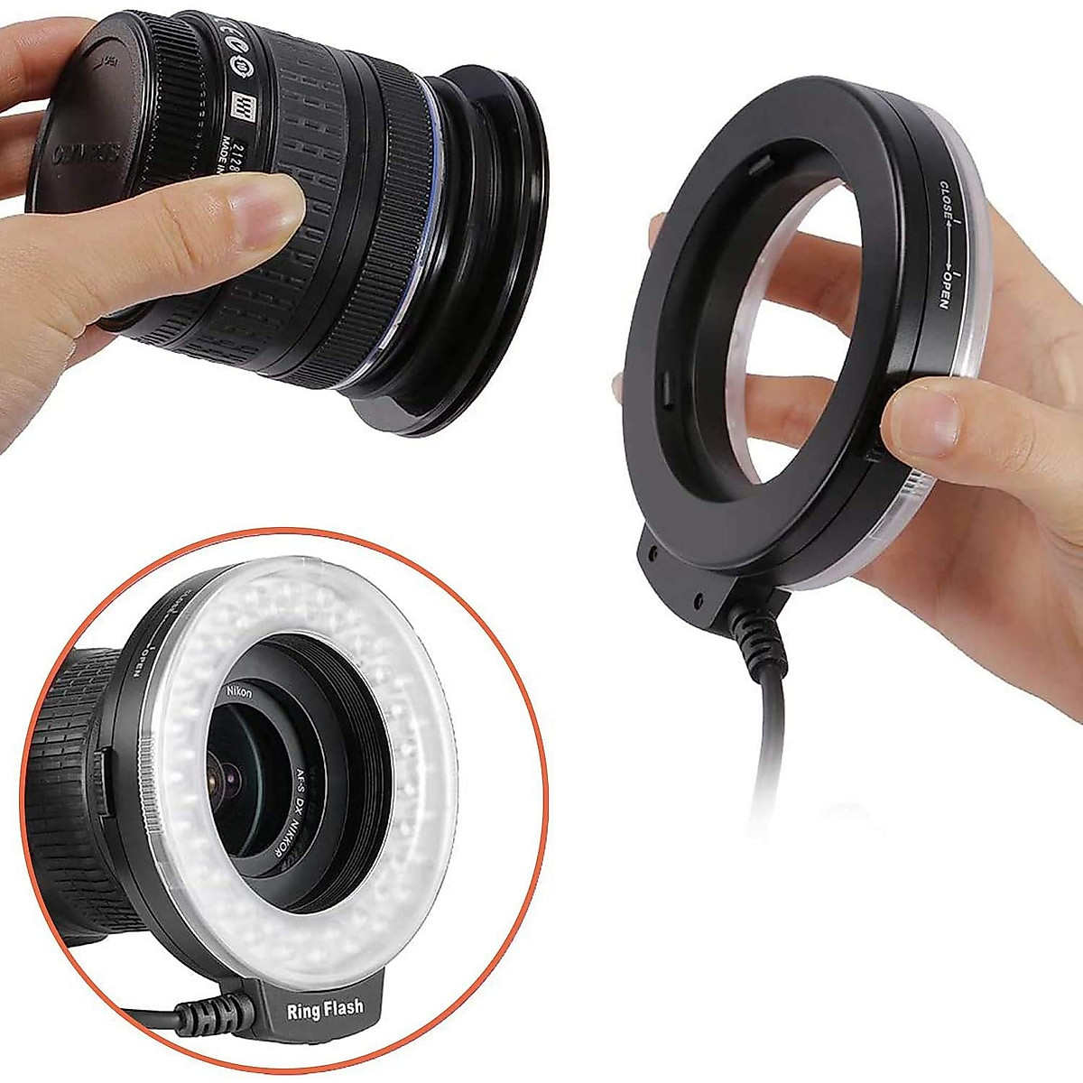 Digital Nc 48 Macro LED Ring Light & Ring Flash with LCD Display Compatible with Nikon, Canon, Sony, Panasonic, Leica, Fujifilm, Pentax & Olympus DSLR's