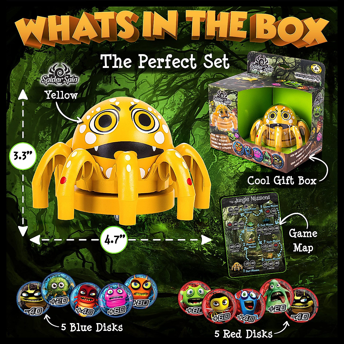 Catchup Toys Spider Spin Game Toy: Kids Magnetic Spin Catch Spider Grabs 10 Added Discs, Choose Cute Evil Design, Multi-Play Levels, STEM, Boys Ages 7+