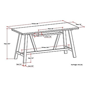 SIMPLIHOME Dylan SOLID WOOD Modern Industrial 60 inch Wide Home Office Desk, Writing Table, Workstation, Study Table Furniture in Driftwood