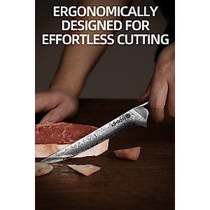 KIMROSE Damascus Boning Knife - 6 inch - 67 Layers 10Cr15CoMoV Alloy Steel - Black G10 Handle, Razor Sharp Kitchen Fillet Knife, Meat Cutting, Trimming, Magnetic Sheath, Gift Box