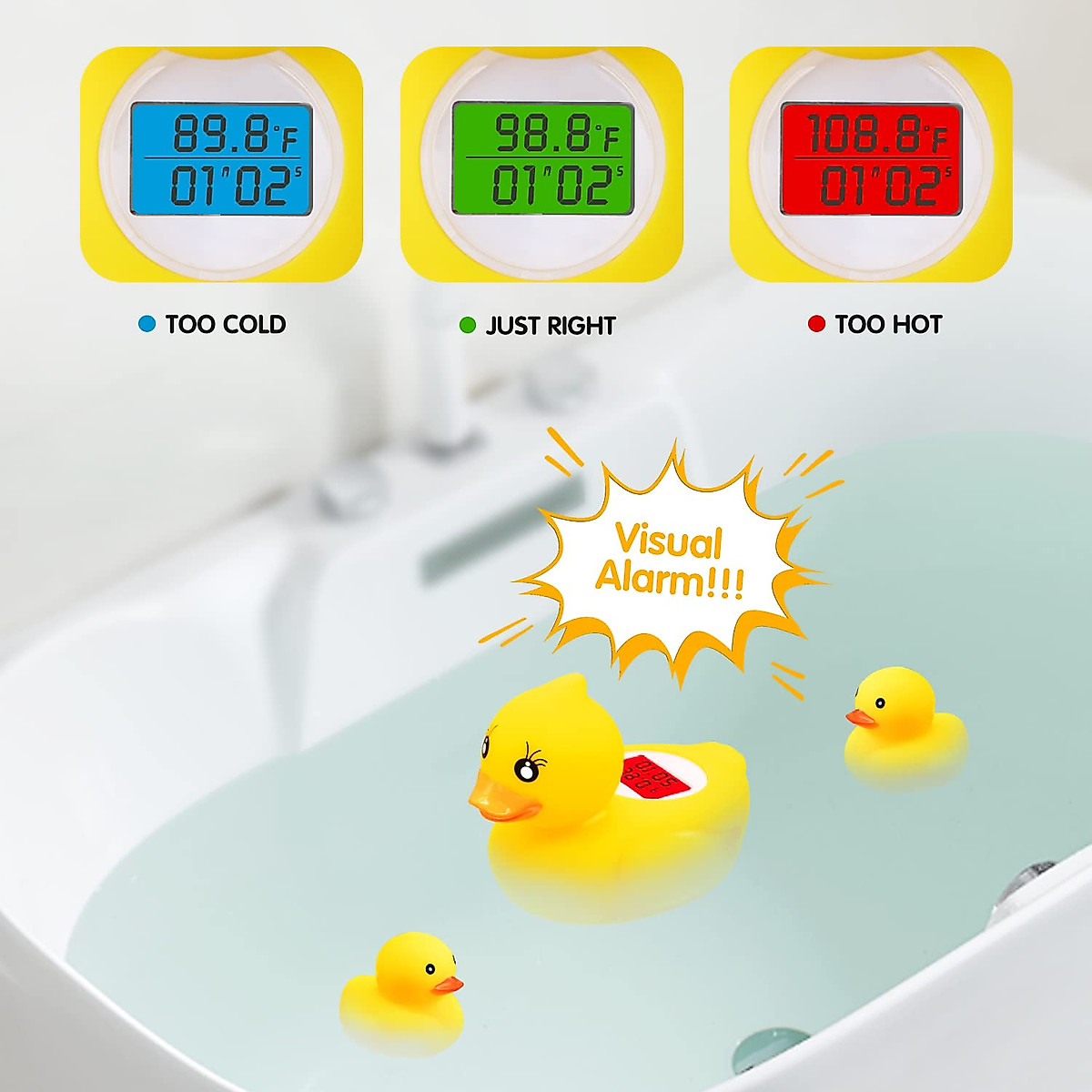 Duck Bath Thermometer, Baby Safety Water Thermometer for Bathtub, Digital Room Thermometer with LED Display Temperature Warning, Ducky Floating Toy for Infants Newborn Babies