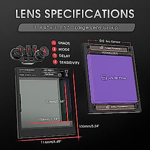 YESWELDER Large Viewing Screen 3.93"X3.66" True Color Solar Power Auto Darkening Welding Helmet, 4 Arc Sensor, for TIG MIG Arc Weld Grinding Welder Mask LYG-17800F-ST