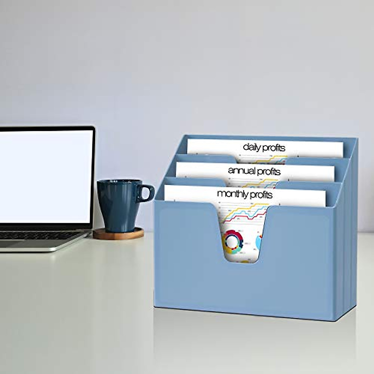 Acrimet Horizontal Triple File Folder Holder Organizer (Solid Blue Color)