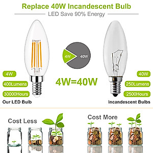 GOLSPARK Candelabra LED Bulbs Filament Dimmable Vintage Edison Light Bulb Chandelier,Warm White 3000K,40 Watt Equivalent,400 Lumen,E12 Base,6 Pack