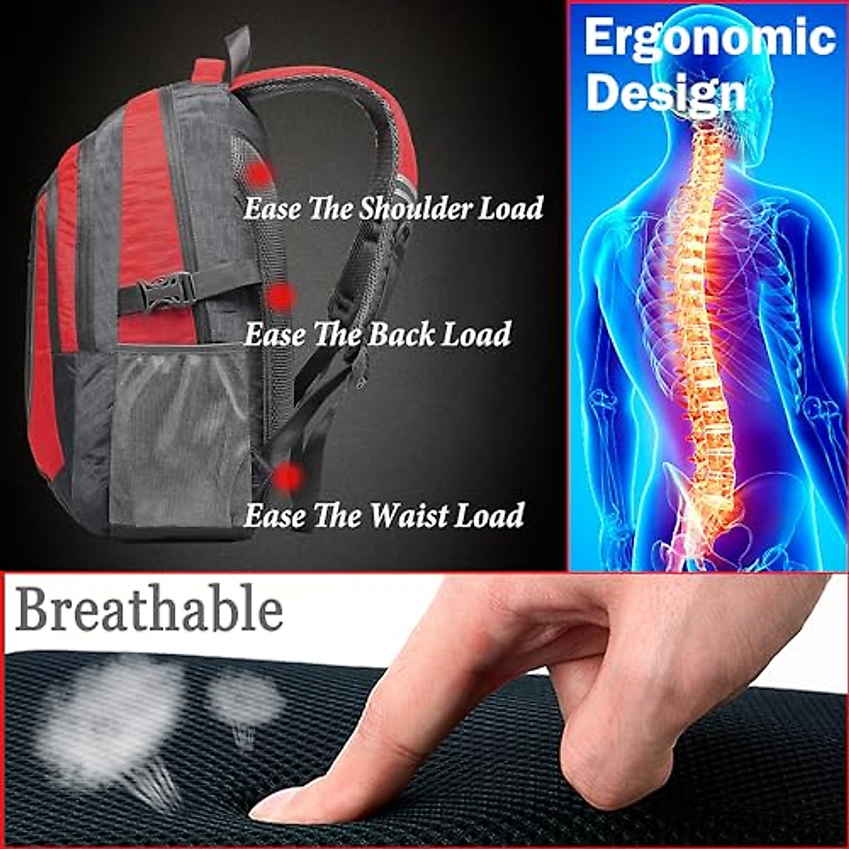 ProEtrade Extra Large Backpack Bookbag for College Travel Laptop Business Hiking Backpack Fit Laptop Up to 17 Inch Sturdy Multi Compartment Gifts for Men Women Night Light Reflective (Light Red)