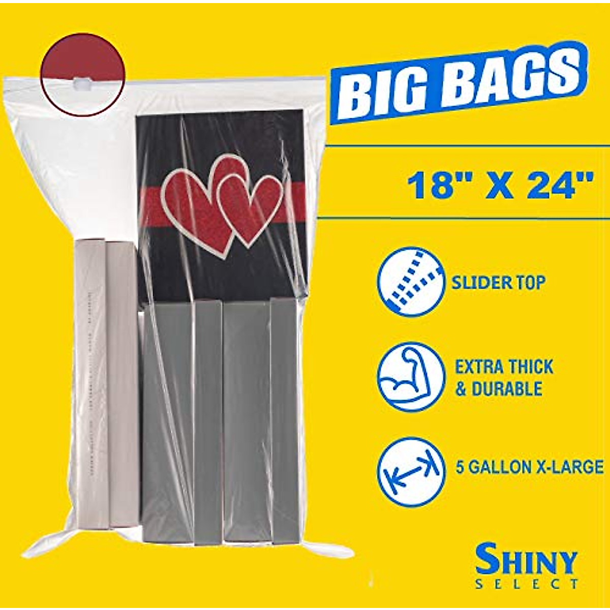 [PACK of 50 ] Extra Large BIG Food & Organization Storage Bags with Easy Open Close SLIDER closure,5 Gallon 18"x 24" Clear, For Travel, Organization, Moving, Meal Prep, Freezer, 2 Mill. Thick