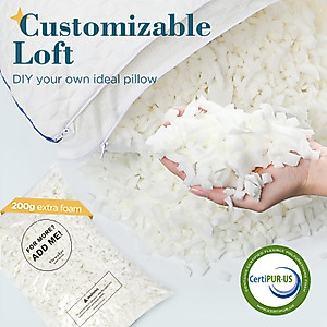 viewstar Pillows Queen Size Set of 2, Firm and Supportive Shredded Memory Foam Pillows, Adjustable Loft Back Side Sleeper Bed Pillow with Washable Removable Cover, 20"x 30"