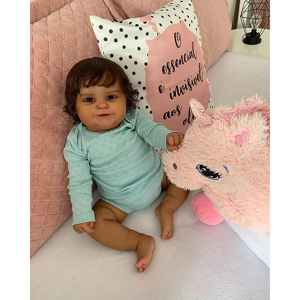 TERABITHIA 24 Inches Huge Real Baby Size Hand Rooted Hair Sweet Smile African American Realistic Newborn Toddler Girl Dolls Dark Brown Skin Lifelike Reborn Baby Doll That Look Real and Feel Real