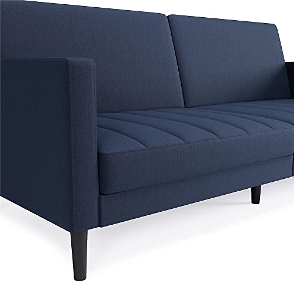 DHP Farnsworth 79 Inch Futon Sofa Bed, Upholstered Couch Sleeper with Tufted Seat, Mid-Century Modern, Navy