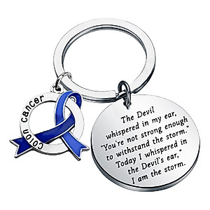 FUSTMW Colon Cancer Awareness Gifts Colon Cancer Gifts Keychain Colon Cancer Ribbon Survivors Support Gifts Fight Cancer Gifts I am The Storm (silver)