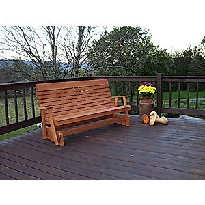 A&L Furniture 5' Amish-Made Pressure-Treated Pine Highback Patio Glider Bench, Cedar Stain
