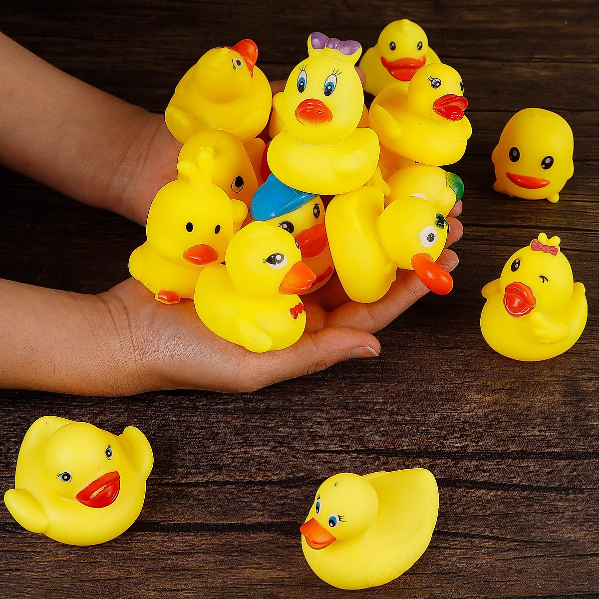 Cllayees Set of 15 Duck Bath Toy Rubber Duckies, 2 Inches Bathtub Duck Set Squeak Rubber Floating Duck Baby Shower Bath Tub Pool Toys
