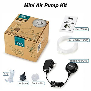Hygger Quiet Mini Air Pump for Aquarium 1.5 Watt Oxygen Fish Air Pump for 1-15 Gallon Fish Tank with Air Stone Air Tubing Clip Black