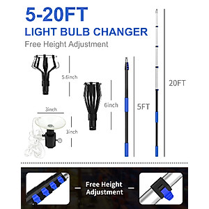 SKGPOLE 26FT+ Reach Light Bulb Changer for High Ceilings with 5-20 Foot Telescopic Extension Pole, Light Bulb Extension Pole Changer with Baskets and Suction Cup for High Ceilings and Recessed Lights