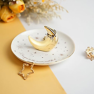 LotFancy Jewelry Dish, Moon Ring Dish Holder, Ceramic Trinket Jewelry Tray for Earring Bracelet Necklace Wedding Engagement Gift