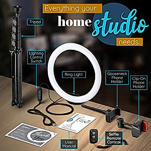 ﻿﻿GearLight Ring Light - 10" Selfie Tripod Stand with LED Lights, Dual Phone Holders, Adjustable Height and Lighting for Recording, Makeup & Photography - Cute ﻿Room Decor Stuff & Gifts For Teen Girls