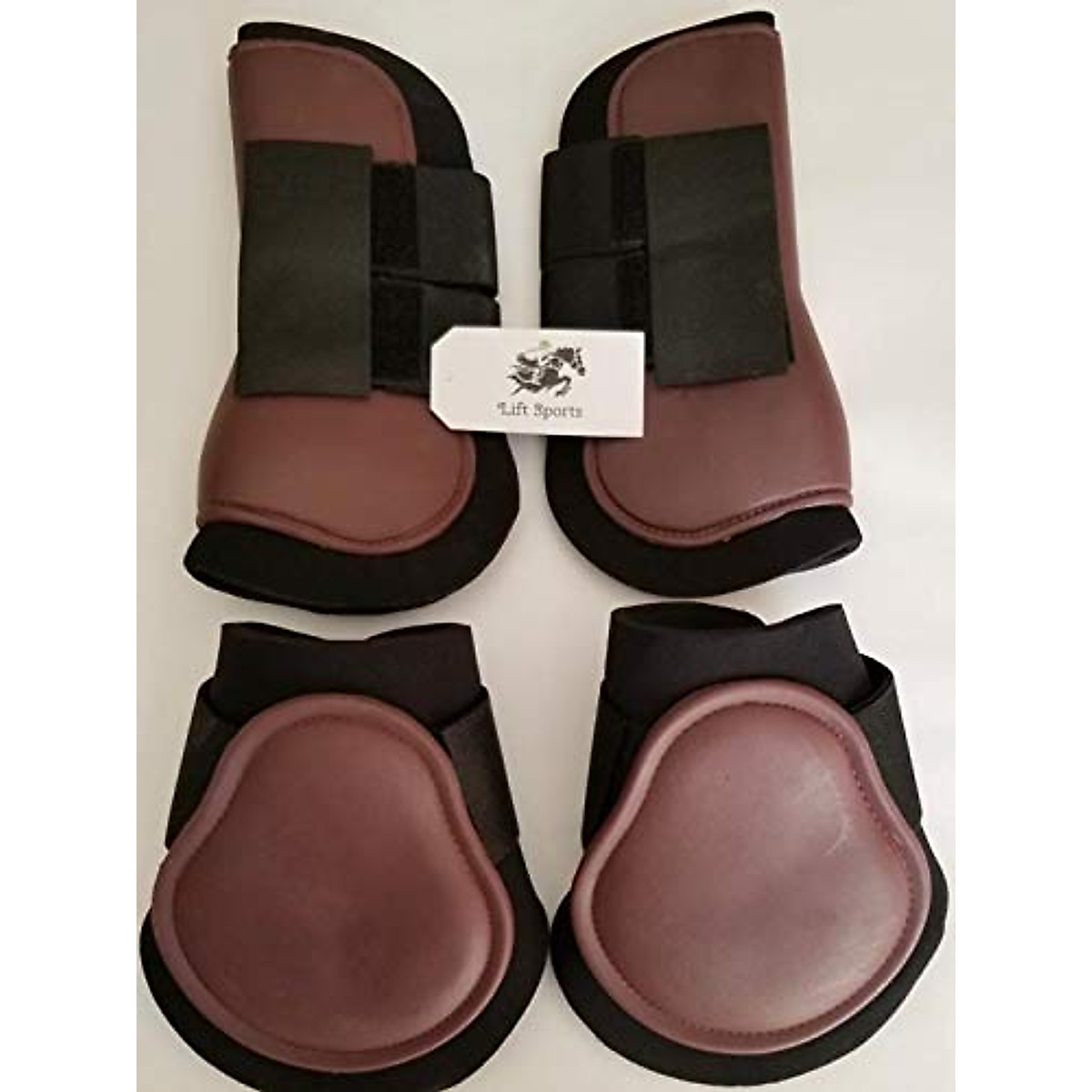 Horse Tendon & Fetlock Boots Jumping Leg Protection Boots Light Weight Support Open Front Brushing Medicine (Maroon (Set of 4))