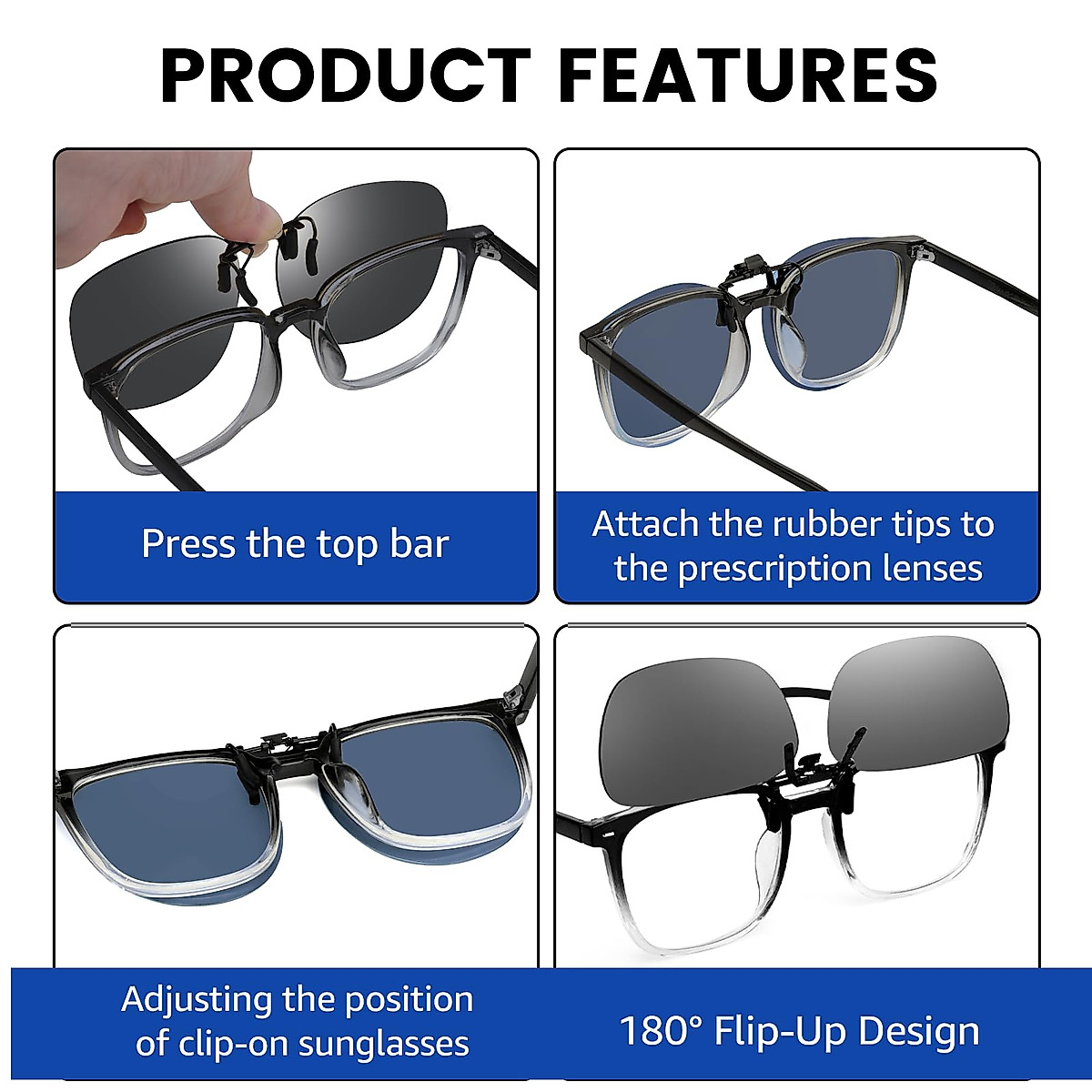 Trysee Clip on Sunglasses Over Prescription Glasses for Men Women Polarized Flip Up for Eyeglasses Anti Glare TS103