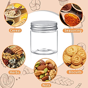 Thyle 100 Pcs Clear Plastic Jars with Lids, 4oz Refillable Containers for Cosmetics, Lotions, and Ointments, Empty Cosmetic Containers for Kitchen Household Storage (Silver)