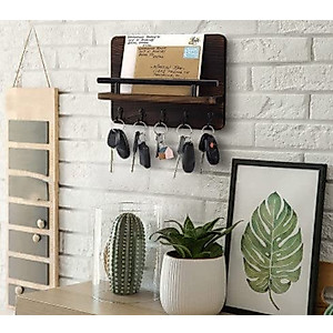 Rustic Wooden Shelf for Key Storage, Decorative Key Hanging Rack with 4 Double Hooks, Easy Install Natural Wooden Key and Mail Holder for Wall Mount – Entryway Decor