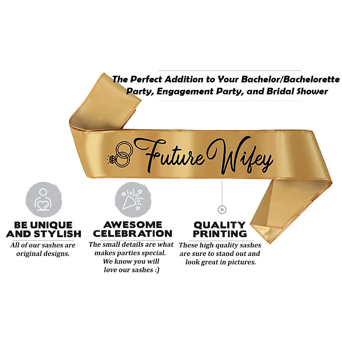 BroSash Bachelorette & Bachelor Party Sash -"Future Wifey" &"Future Hubby" Groom, Bride to Be Supplies 2 pcs Set Best Wedding Gifts Bridal Shower Decorations Engagement Favors Miss to Mrs. Gift Kit