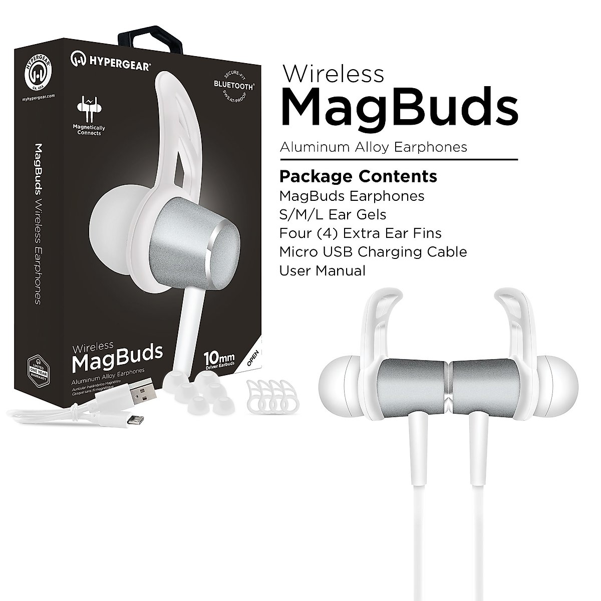 HyperGear MagBuds Wireless Stereo Sound Earphones. Sweatproof with Hands-free Microphone & Maximum Noise Isolation For Any Bluetooth Enabled Device