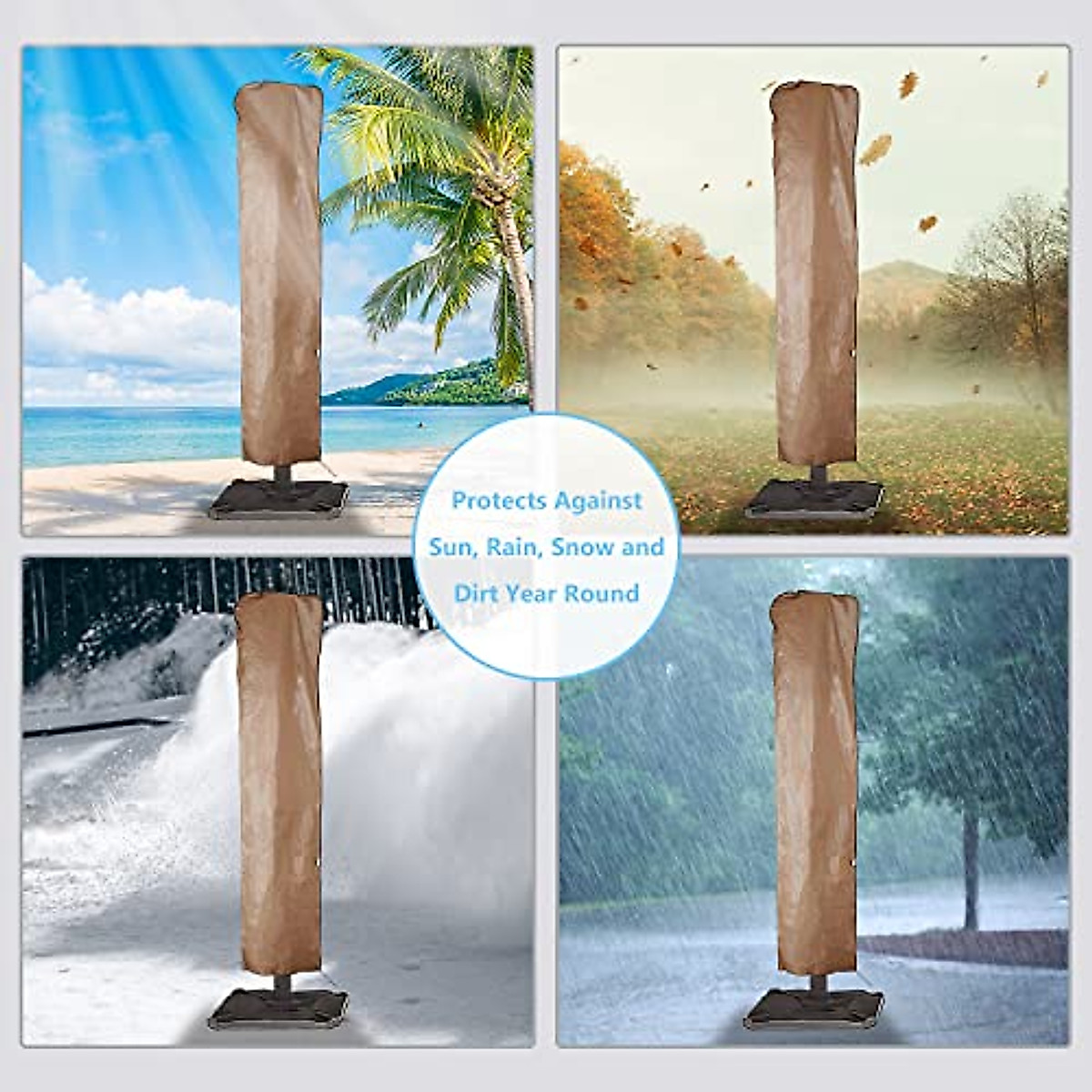 Abba Patio Offset Umbrella Cover, Patio Cantilever Umbrella Cover for 9-11 Ft Outdoor Umbrella, Market Umbrella/Parasol Cover with Zipper and Waterproof, Brown