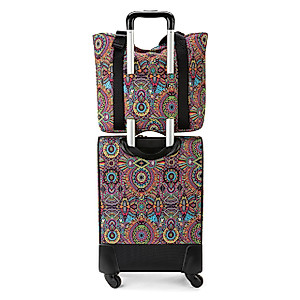 Sakroots On the Go 4 Piece Travel Bundle, Includes 21" Rolling Suitcase, Packable Large Tote, Medium & Small Pouches, Rainbow Wanderlust