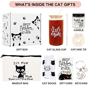 LiYiQ Cat Lover Gifts for Women, Cat Mom Gifts, Cat gifts for Cat Mom Crazy Cat Lady including Makeup Bag Socks Scrunchies Greeting Cards Be suitable for Birthday Mothers Day