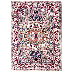 Nourison Passion Bohemian Light Grey/Pink 5'3" x 7'3" Area -Rug, Easy -Cleaning, Non Shedding, Bed Room, Living / Dining Room, Kitchen (5x7)