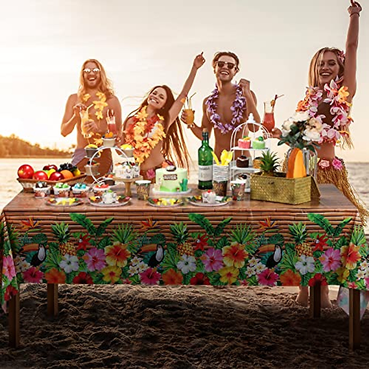 3 Pcs Tiki Tablecloth Tiki Decorations Luau Table Cover Hawaiian Party Plastic Table Cloth Disposable Tiki Totem Decor for Hawaii Beach Tropical Decoration Supplies Aloha,108 x 54 in(Modern Patterns)