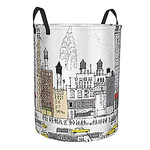 Laundry Basket,Busy City Traffic Jam Yellow Taxi Cab Urban Life Cartoon Design Modern Style Art,Large Canvas Fabric Lightweight Storage Basket/Toy Organizer/Dirty Clothes Collapsible Waterproof For College Dorms-Large