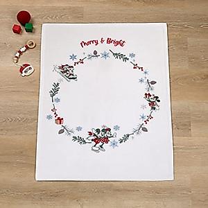 Disney Mickey and Minnie Mouse White, Red, and Green Christmas Holiday Wreath Merry and Bright Photo Op Super Soft Baby Blanket