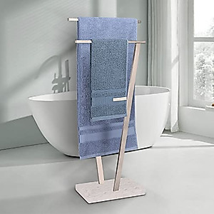 Winmien Freestanding Towel Rack for Bathroom, SUS 304 Stainless Steel Towel Holder with Marble Base for Bathroom Floor, Pool, 2-Tier (Brushed Nickel)