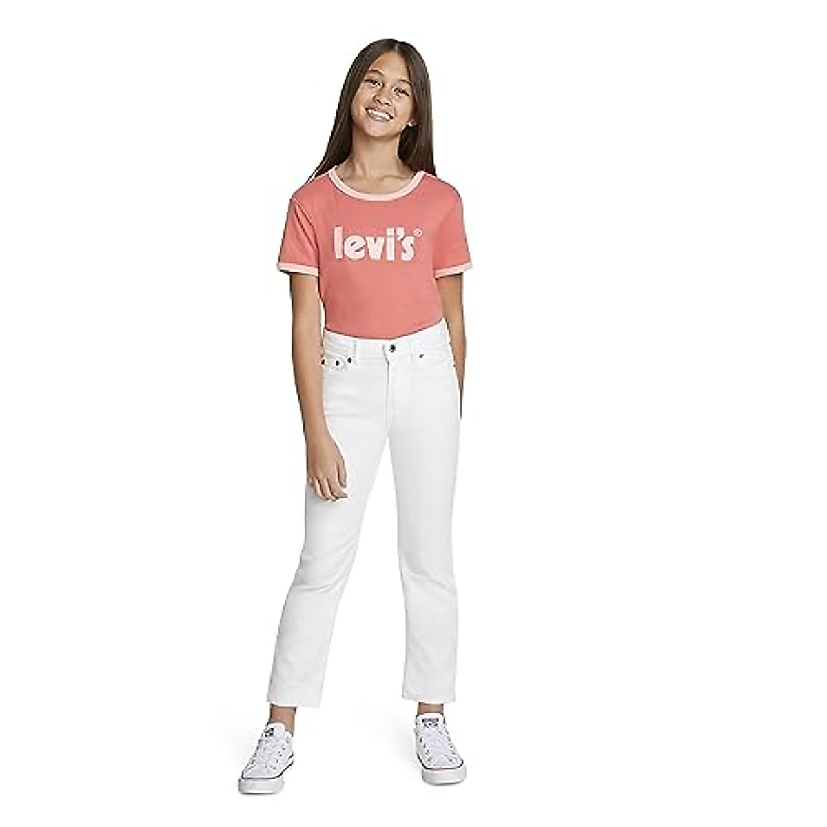 Levi's Girls High Rise Straight Fit Jeans, White, 14 US