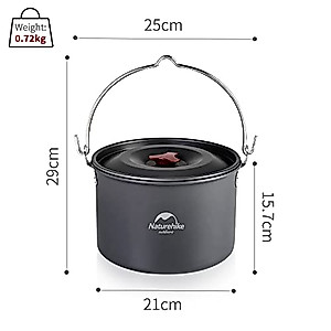 Naturehike 4-6 Person Aluminum Hanging Pot, Portable Camping Pot with Lid, 4.2 Quart Ultralight Outdoor Cooking Pot Cookware for Camping Hiking Picnic Travel