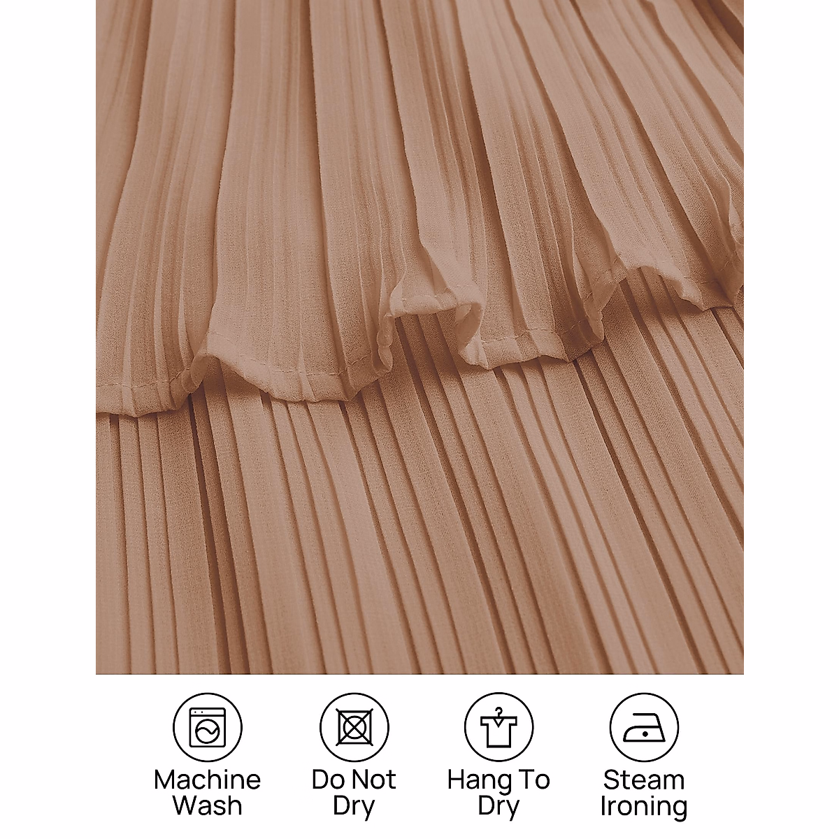 ZESICA Women's 2025 Long Sleeve Crew Neck Ruffle Tiered Layered Chiffon Flowy Swing 2025 Long Midi Dress,Khaki,Small