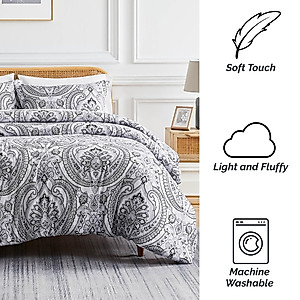 Southshore Fine Living, Inc. Twin Extra Long Comforter Set, Down Alternative Boho Bedding Set, Paisley Print Bedspread, Boho Comforter Twin/XL Size with Matching Pillow Sham, Pure Melody Black