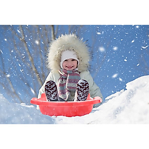 Superio Toboggan Snow Sleds, 4 Pack- 46” Plastic Open Back Slider for Kids and Adults- Heavy Duty Sleds with Holes for Pull Ropes (Ropes Excluded) for Downhill Sledding, Winter Outdoor Sports, (Red)