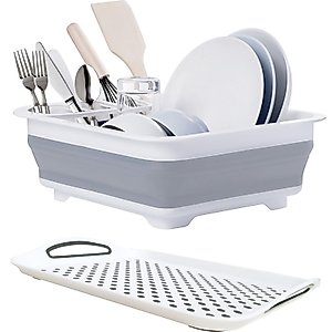 newox Collapsible Dish Drying Rack with Drainboard for Drying Dishes-Collapsible Portable Dinnerware -Organizer for Kitchen RV Campers Counter