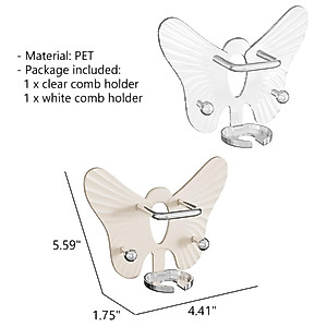 WAYUTO 2Pcs Butterfly Hairbrush Holders Punch Free Comb Holder Wall-Mount Comb Display Rack Rubber Band Hand Mirror Organizer Plastic Round Hair Brush Storage Holder for Salon Bathroom Home