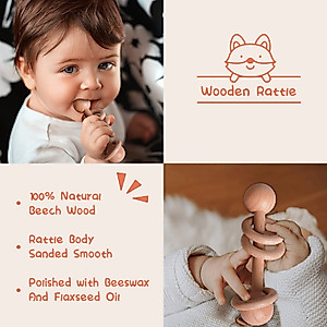 iAOVUEBY Baby Shower Gifts, Baby Gifts for Girls Boys, Unique Baby Gifts Basket Essentials Stuffs - Baby Lovey Blanket Newborn Bibs Socks Wooden Rattle & Greeting Card, Newborn Baby Gift Set