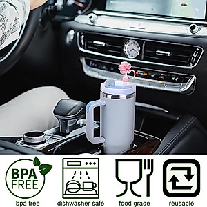 BTYHAOS Silicone Straw Cover Cap for Stanley Cup, Straw Topper Compatible with 10mm 30&40 Oz Stanley Tumbler, Dust-Proof Reusable Straw Tips Lids (Purple Flower 3pc)